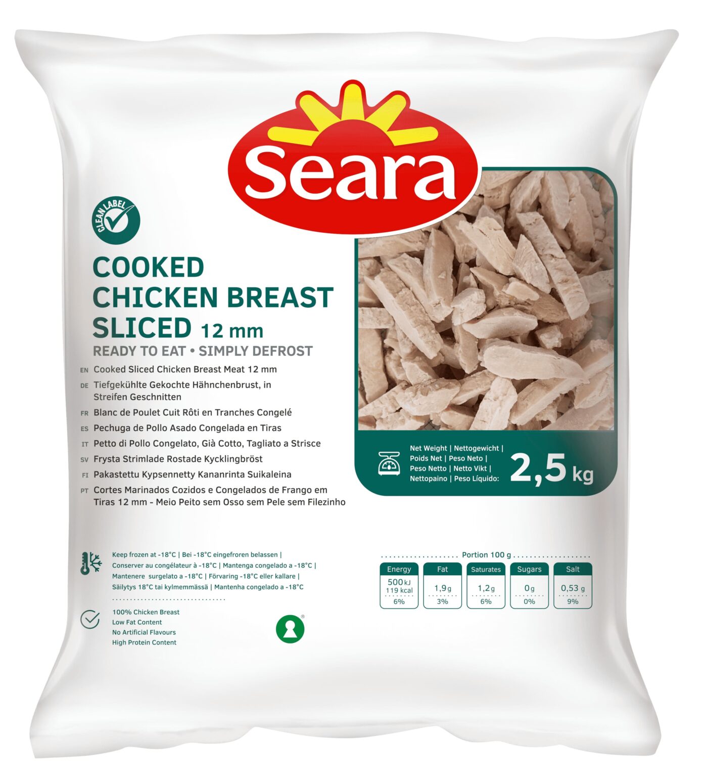 Sliced Chicken Breast 12MM 2.5kg | Seara International